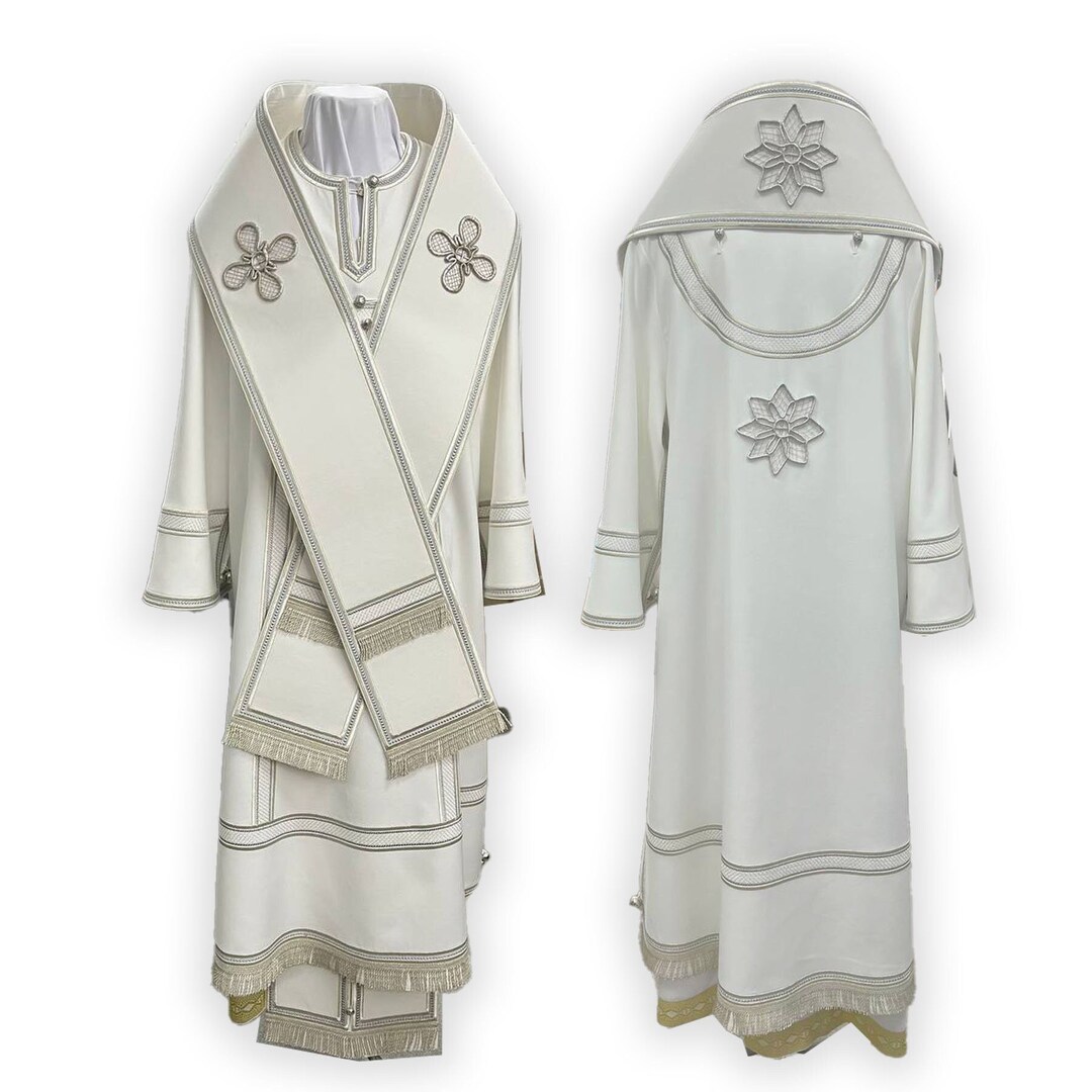 Fully Embroidered Orthodox Bishop Vestments Set. White Bishops ...