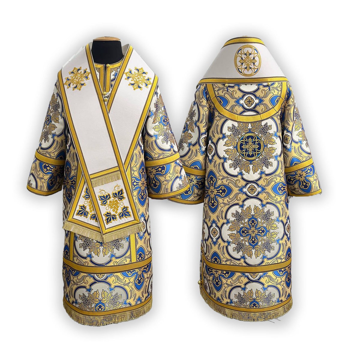White Bishops Vestments. Premium Metallic Brocade. Bishop Set Vestment ...