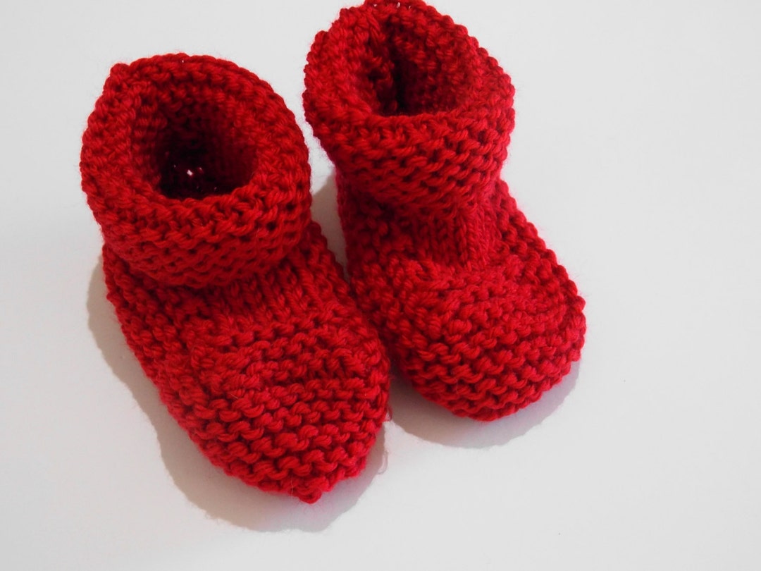 Red Baby Booties Gender Neutral Boy or Girl Newborn Knitted Crib Shoes ...