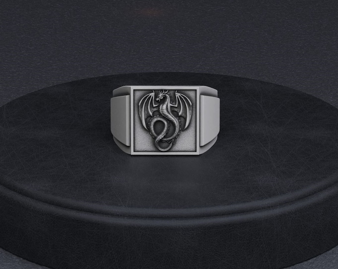Silver Wing Ring Signet Ring, Bird Ring, Dragon Scales, Dragon Ring ...