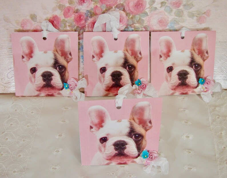 French Bulldog Gift Tags 4 Ornaments Hand Made Decorated - Etsy