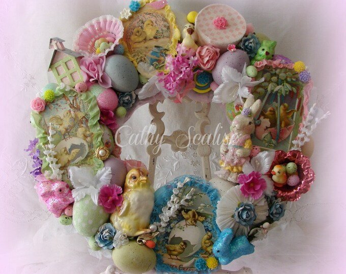 On Sale / Vintage Ephemera Easter Wreath / Brightly Colored - Etsy