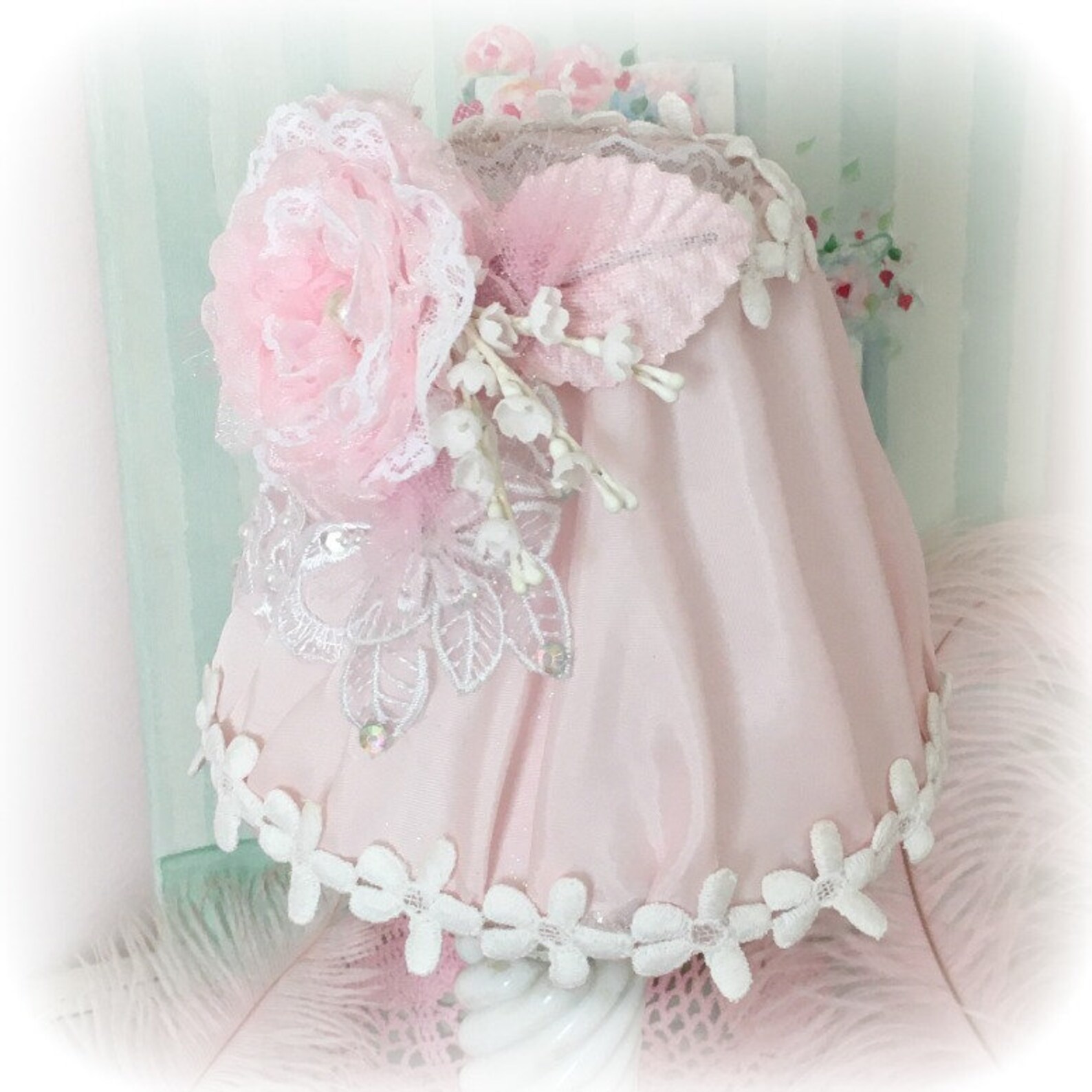 Rose Adorned Lampshade Bedroom Lampshade Hand Made Silk Rose | Etsy