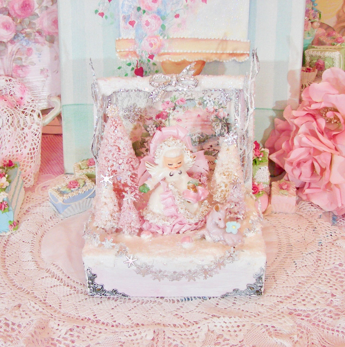 Vintage Holt Howard Christmas Angel and Fawn Pink Shabby Chic - Etsy
