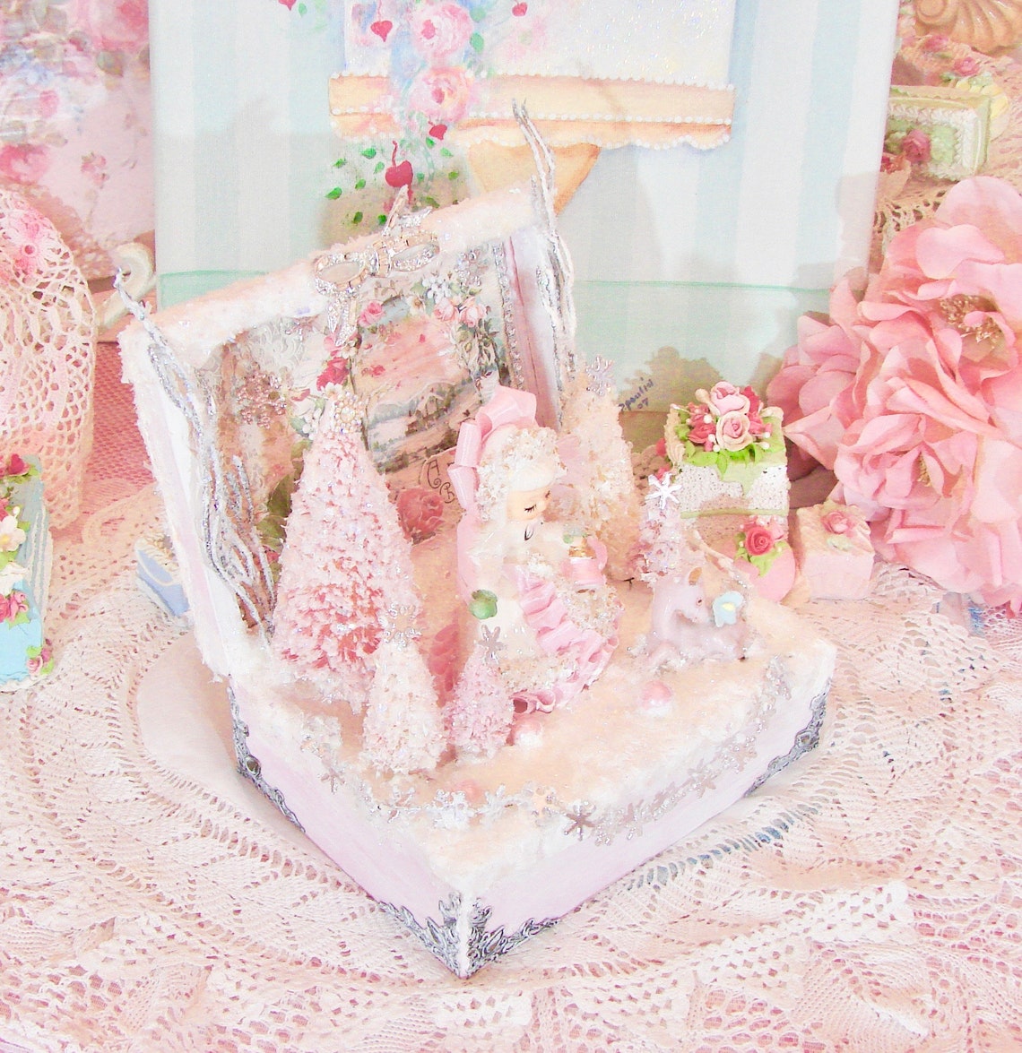 Vintage Holt Howard Christmas Angel and Fawn Pink Shabby Chic - Etsy