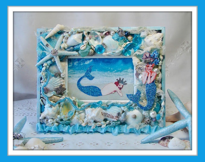 Mermaid Seashell Starfish Frame, Bejeweled Mermaid Frame, Ocean Theme ...