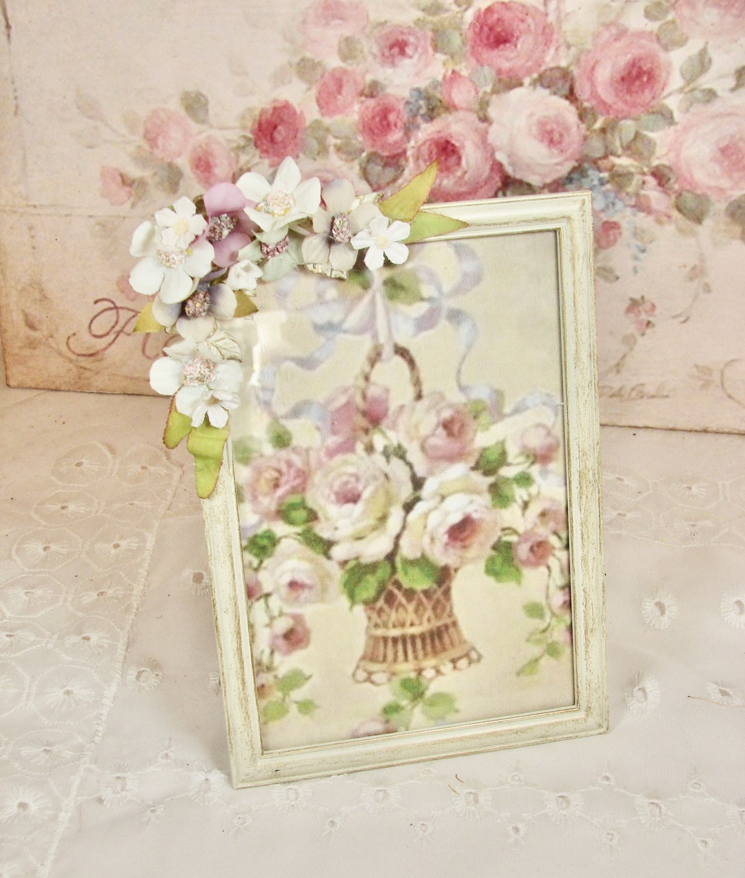 Frame Floral Tabletop Print With Floral Accents, Shabby Chic Home Decor ...