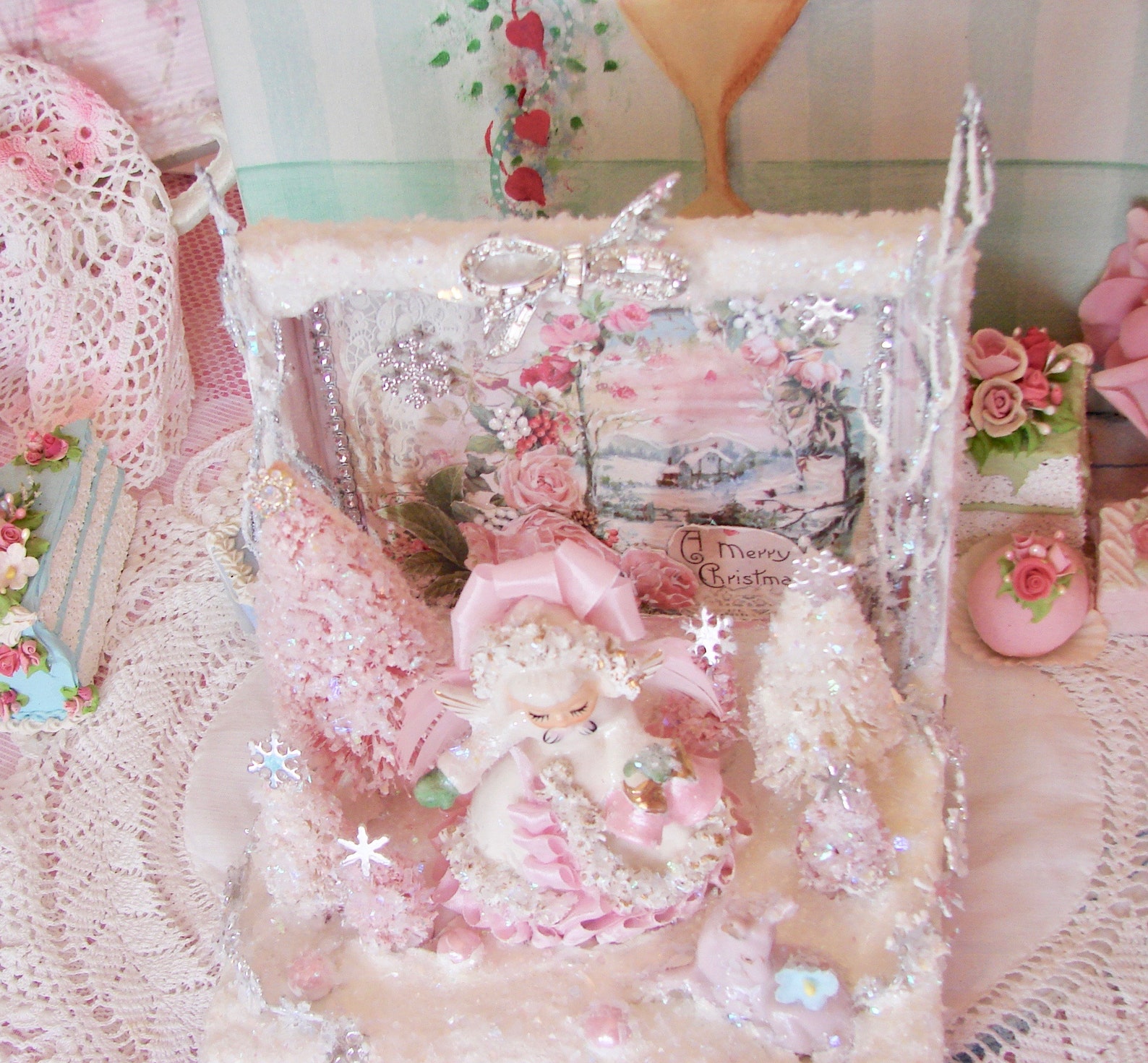 Vintage Holt Howard Christmas Angel and Fawn Pink Shabby Chic - Etsy