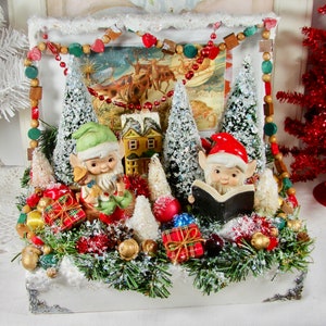 Elves in Santa's Workshop Christmas Holiday Centerpiece, Diorama ...