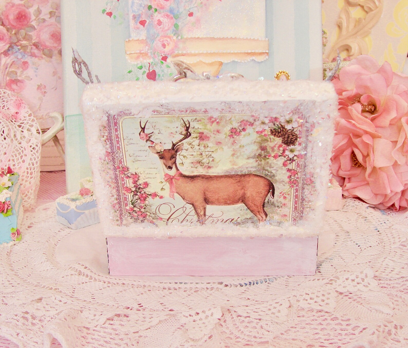 Vintage Holt Howard Christmas Angel and Fawn Pink Shabby Chic - Etsy