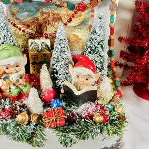 Elves in Santa's Workshop Christmas Holiday Centerpiece, Diorama ...