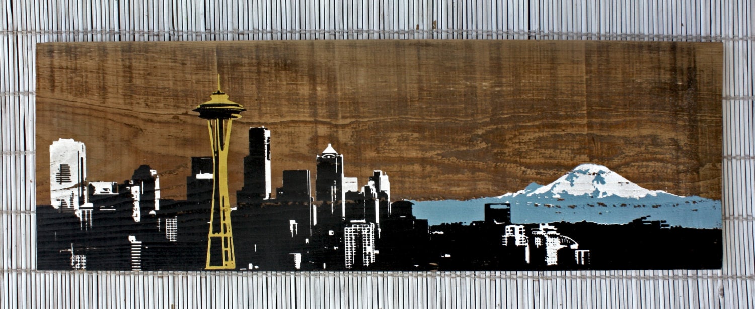 Seattle Skyline Wall Art on Reclaimed Barn Wood - 10" X 30" - Etsy