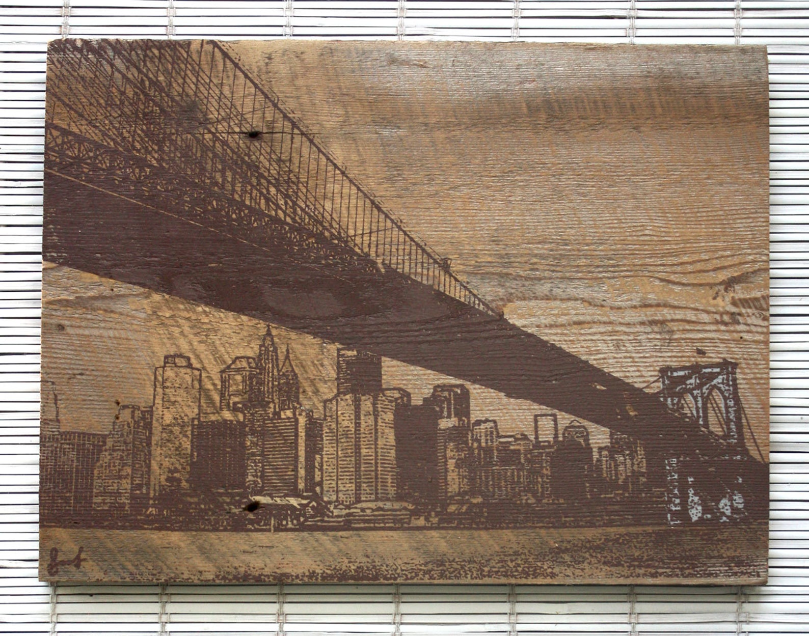 Brooklyn Bridge Wall Hanging on Reclaimed Barn Wood in Brown - Etsy