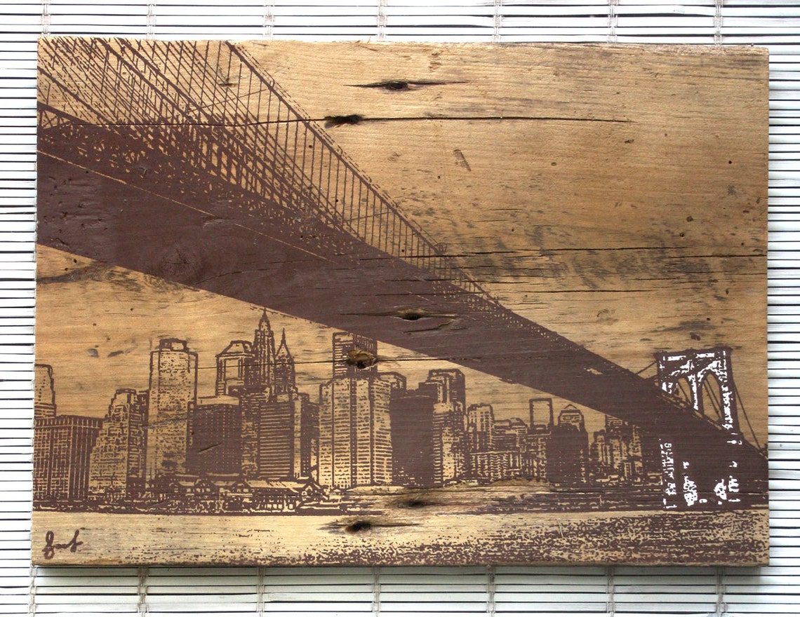 Brooklyn Bridge Wall Hanging on Reclaimed Barn Wood in Brown - Etsy