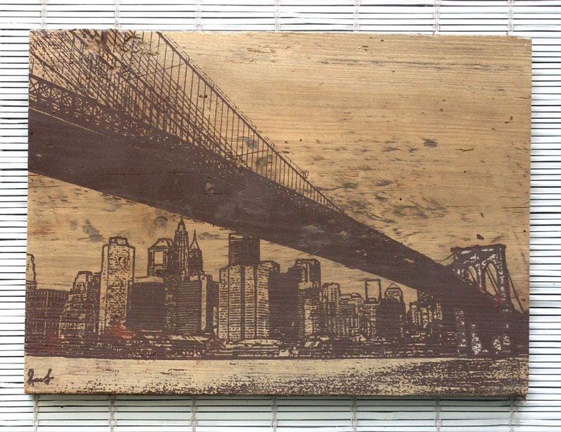 Brooklyn Bridge Wall Hanging on Reclaimed Barn Wood in Brown - Etsy
