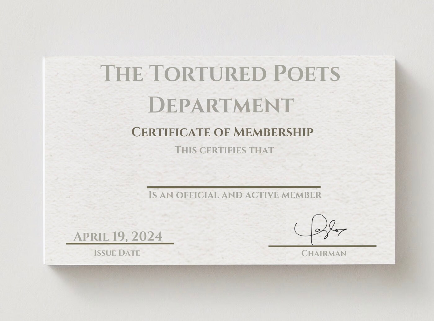 TS the Tortured Poets Department Certificate of Membership Card Album ...