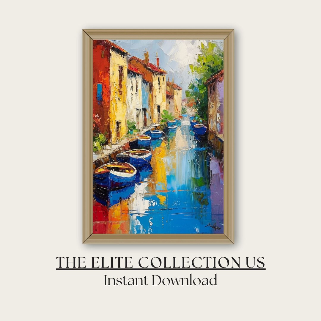 Vibrant Canal Boats Wall Art | Figurative Canvas Art | Colorful ...