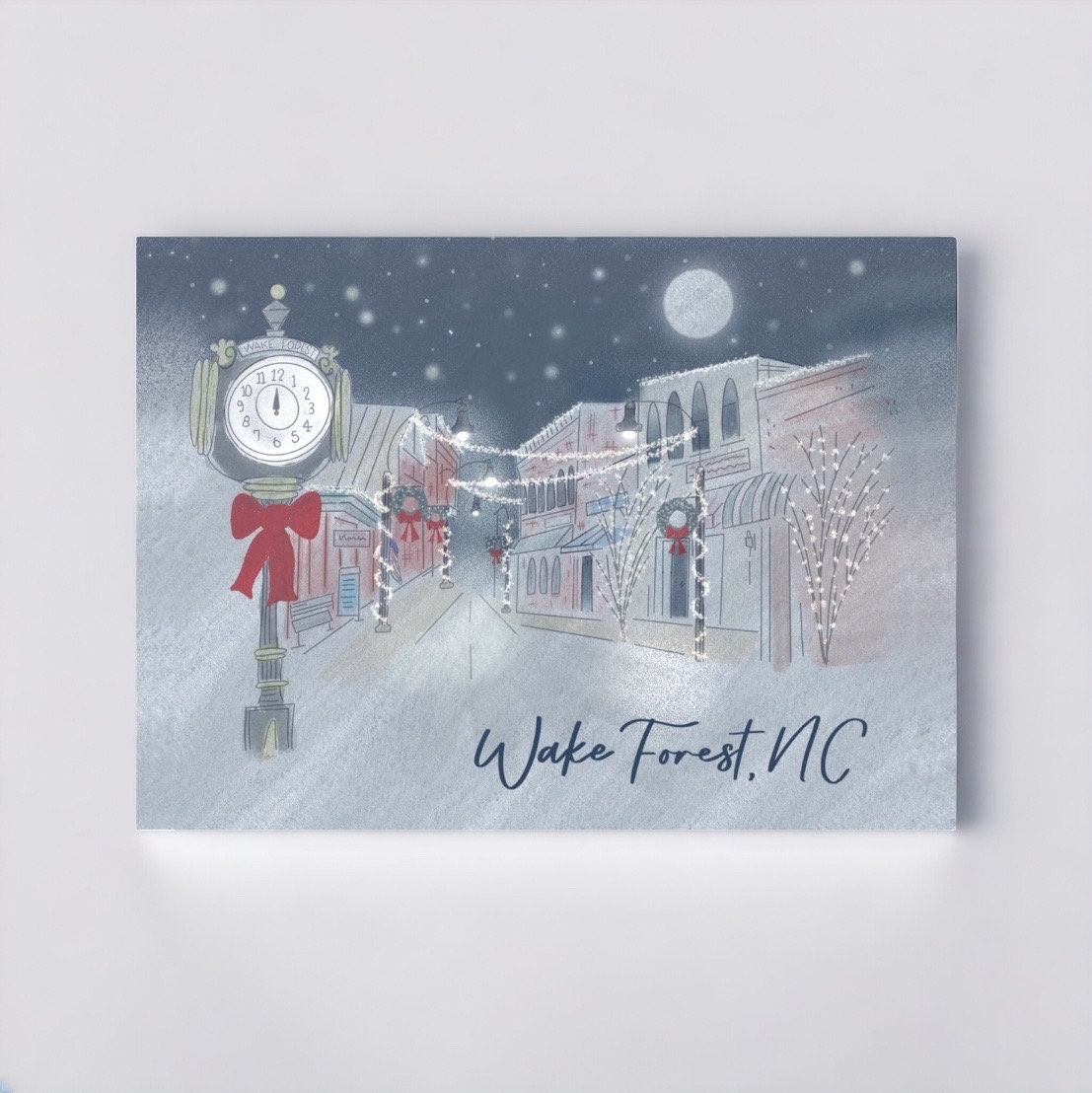 Wake Forest North Carolina Downtown Christmas Print, Winter Downtown ...
