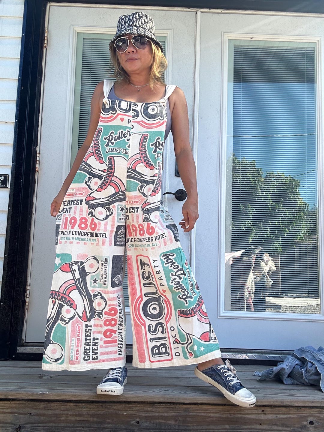 Cotton Overalls roller Derby Large Screen Print Loose Boho Cottage Farm ...