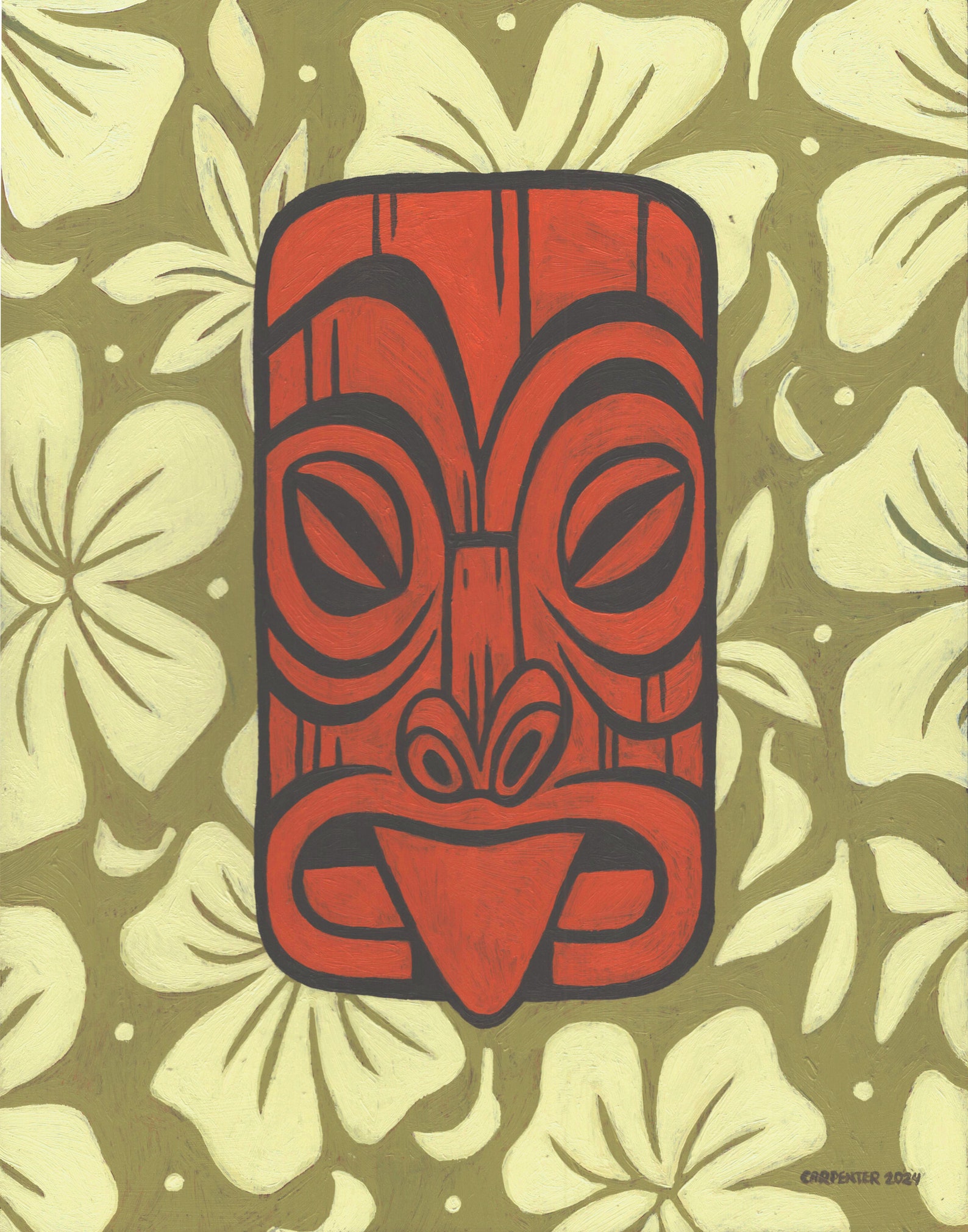 Red Tiki W/flower Background - an Original Acrylic Painting by Anthony ...