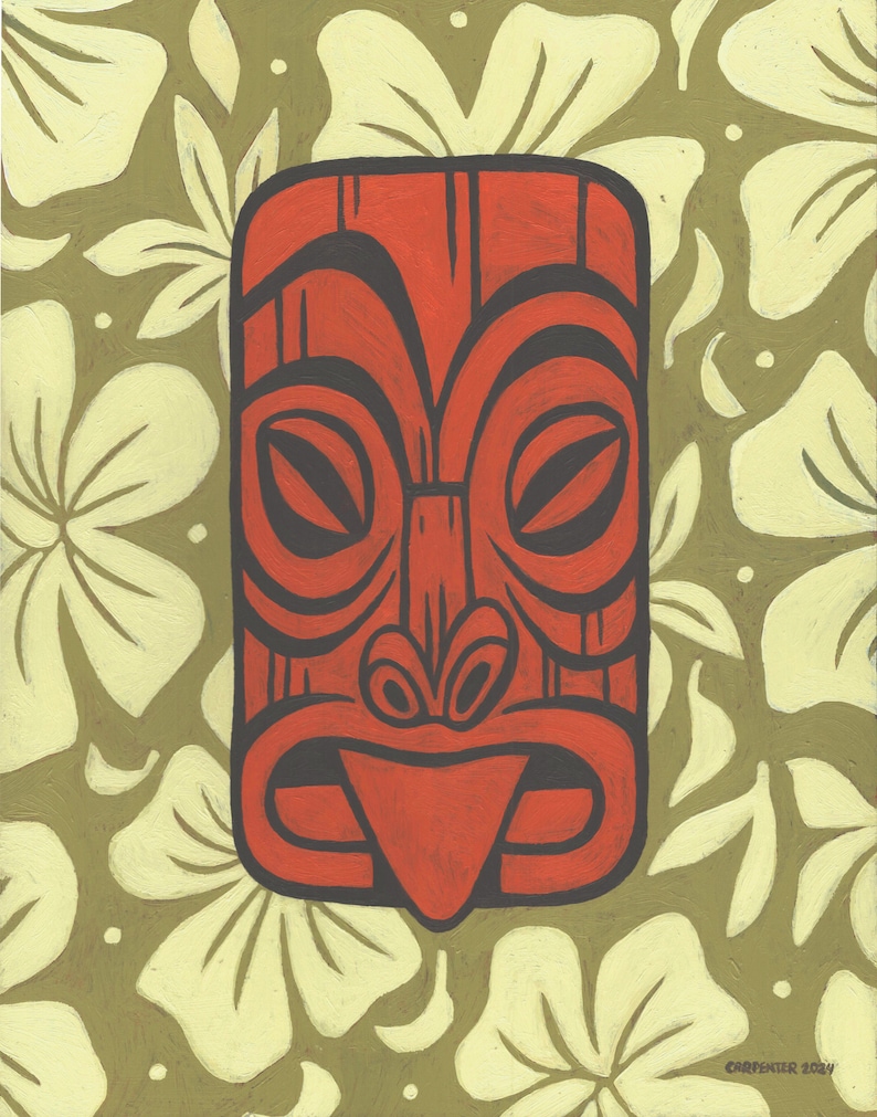 Red Tiki W/flower Background an Original Acrylic Painting by Anthony ...
