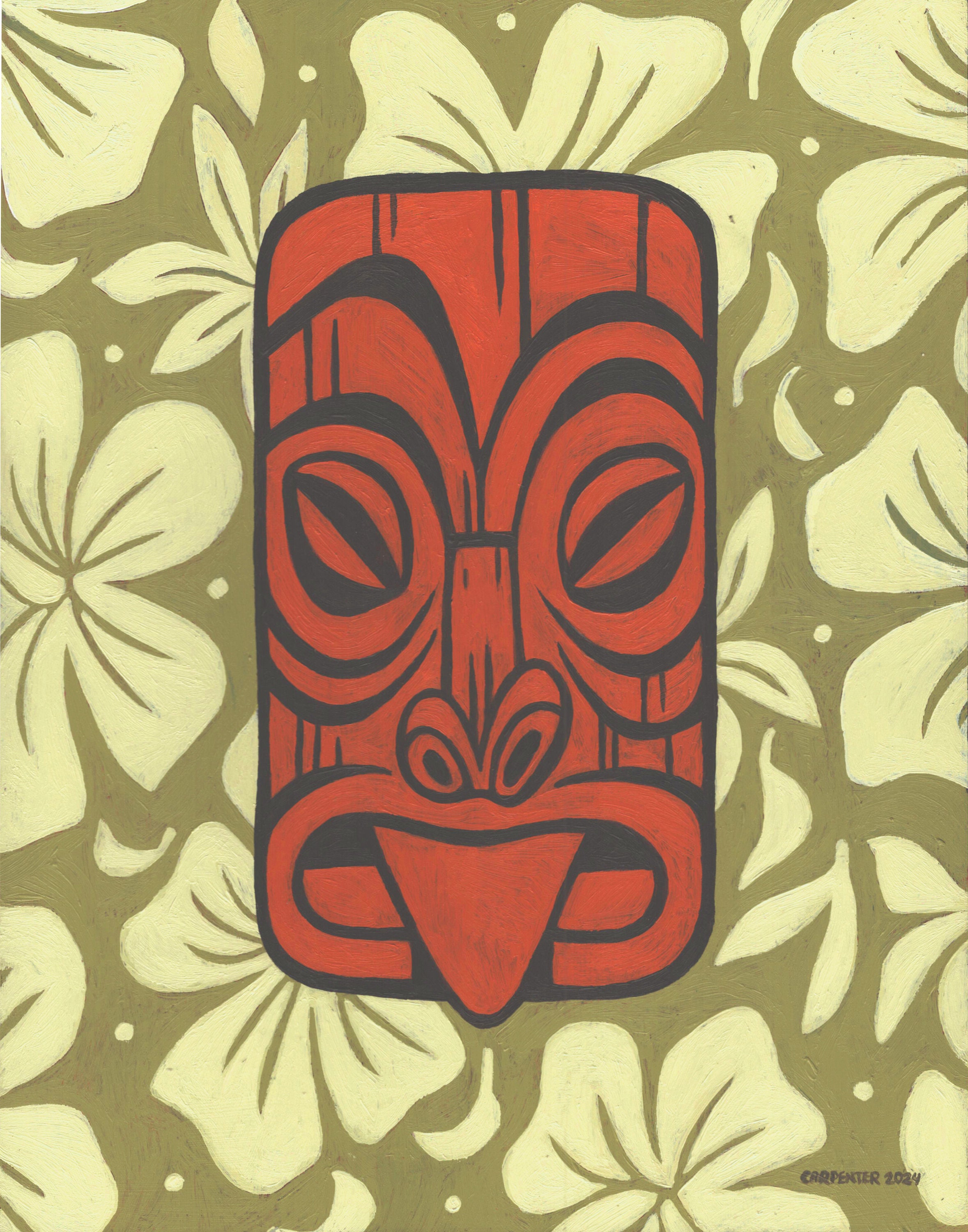 Red Tiki W/flower Background an Original Acrylic Painting by Anthony ...