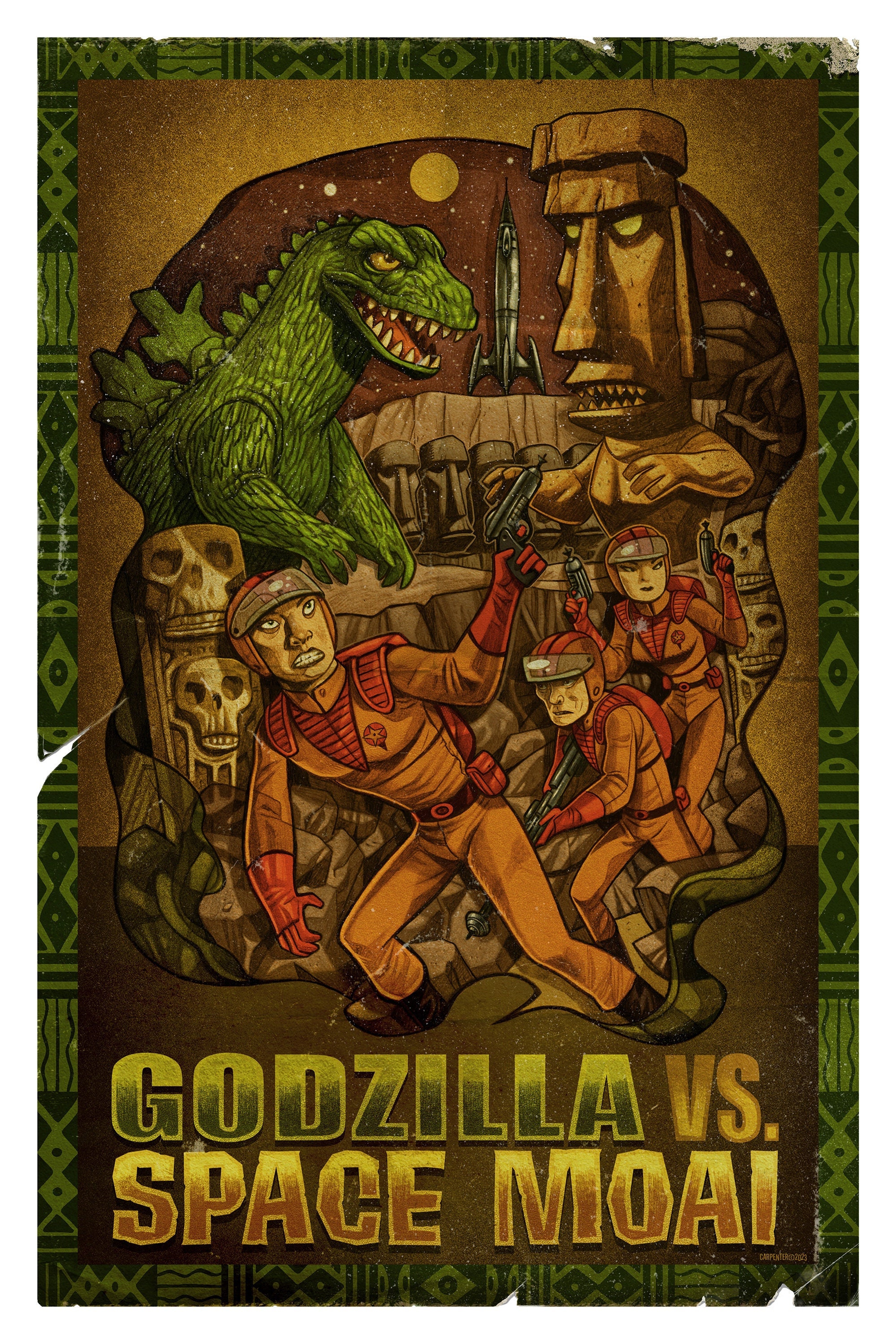 Godzilla Vs. Space Moai Signed Poster by Anthony Carpenter - Etsy