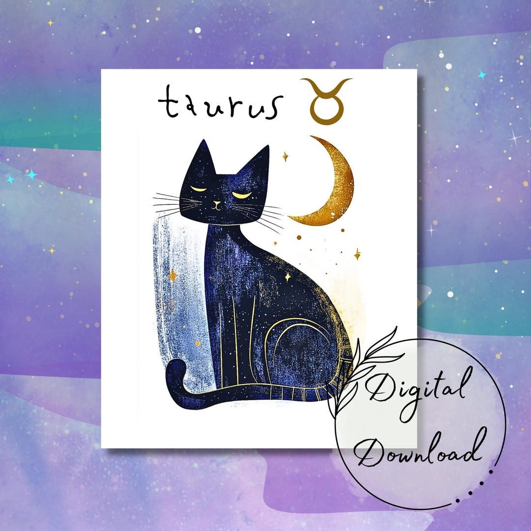 Taurus Zodiac Cat Digital Art – Taurus Sublimation Design for Mugs, T ...