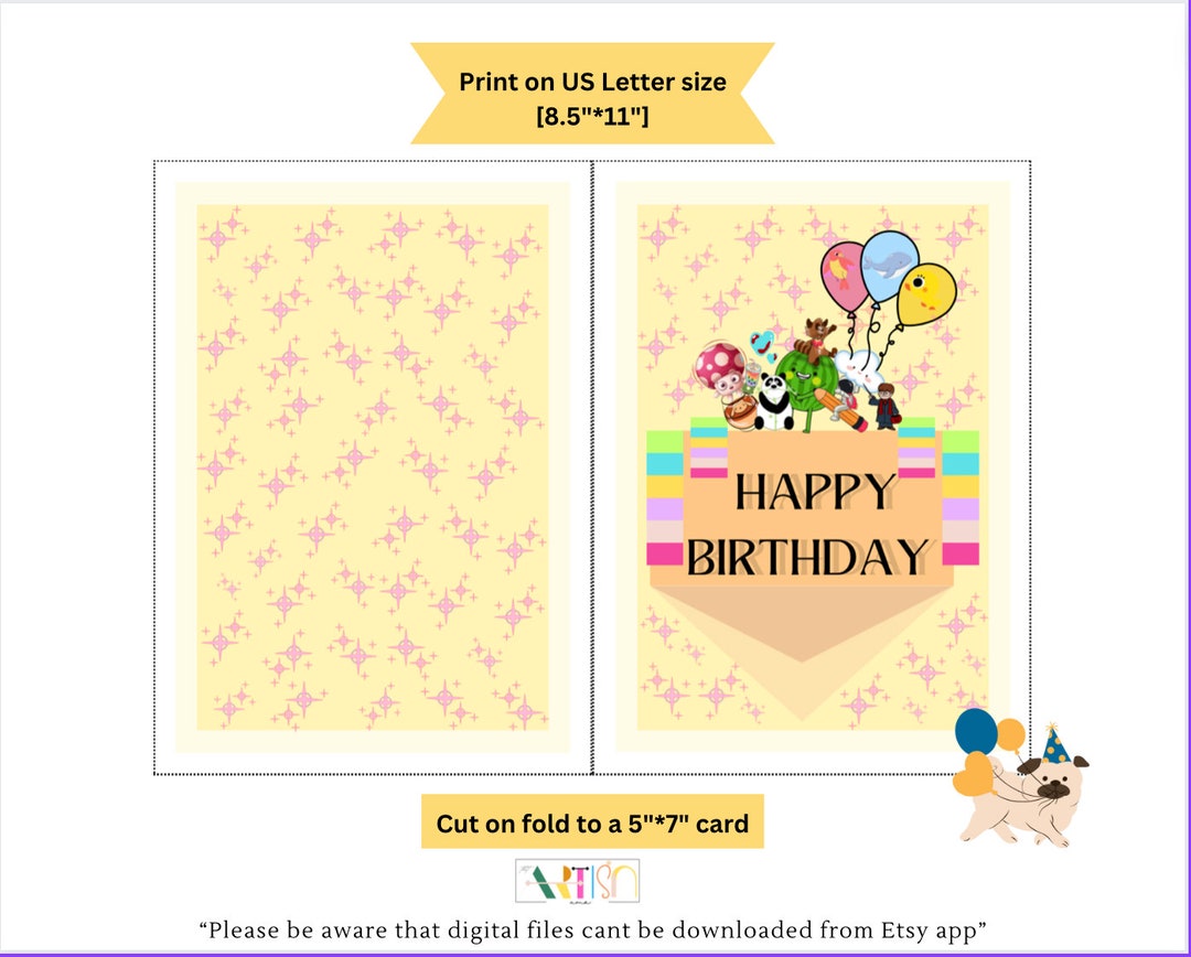 Kids Birthday Card Printable, Digital Birthday Card, Instant Download ...