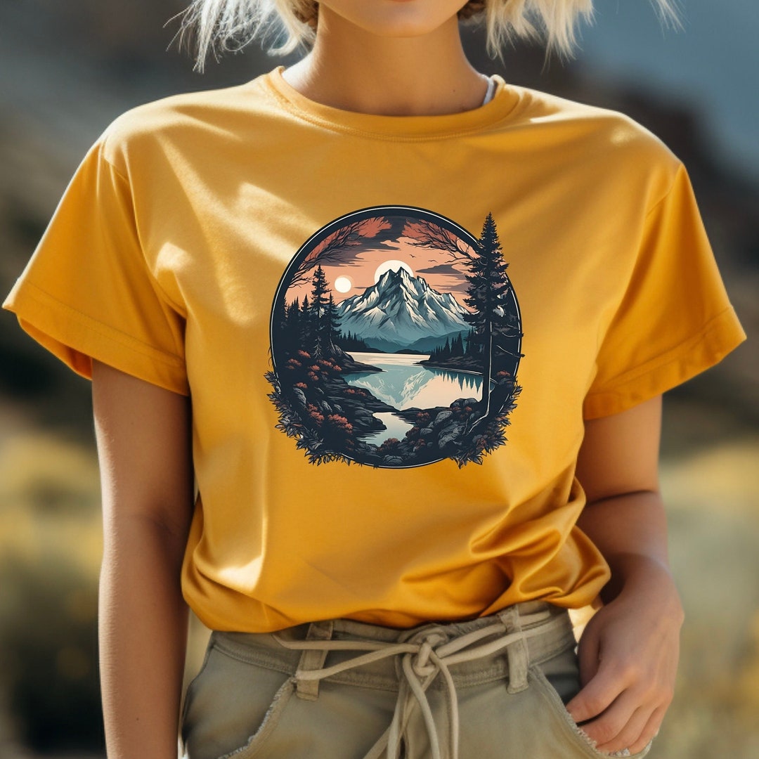 Mountain Lake Sunset Shirt, Scenic Hiking Tee, Nature Adventure Unisex ...
