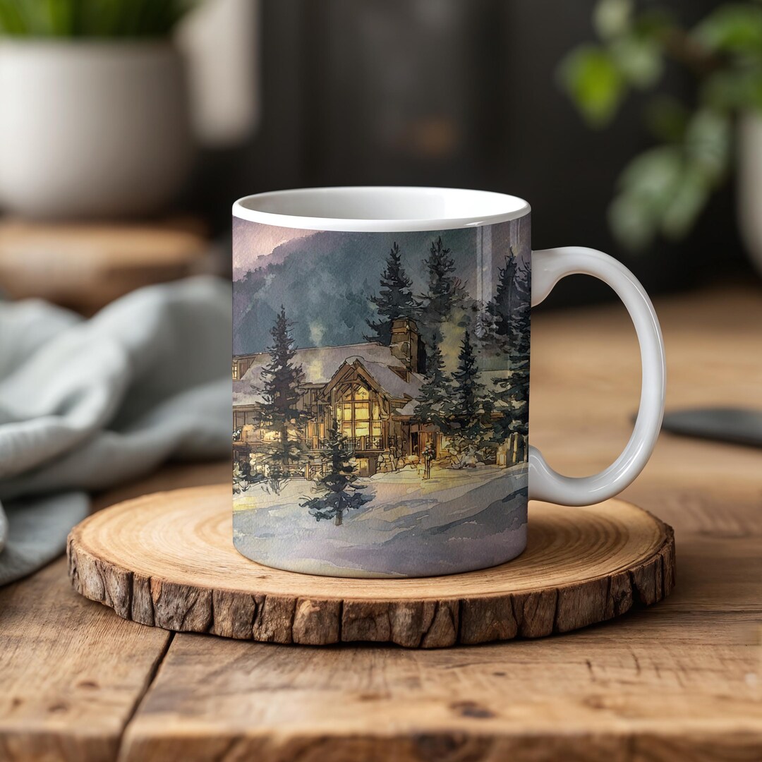 Alpine Christmas Lodge Mug - Cozy Winter Cabin Coffee Cup, Holiday Gift ...