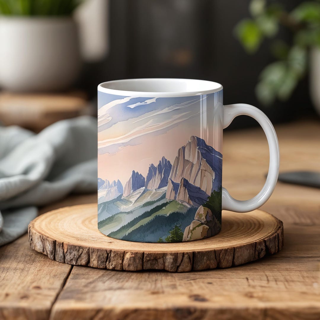 Dolomites Mountains Watercolour Mug, Nature Lover Gift, Mountain Themed ...