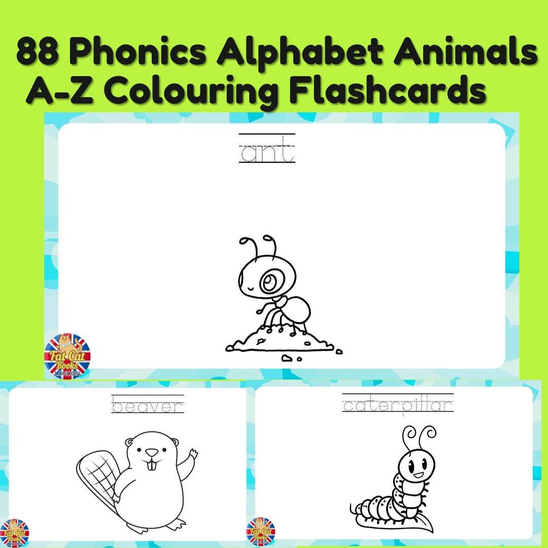 88 Phonics Alphabet Animals Colouring and Word Tracing, A to Z ...