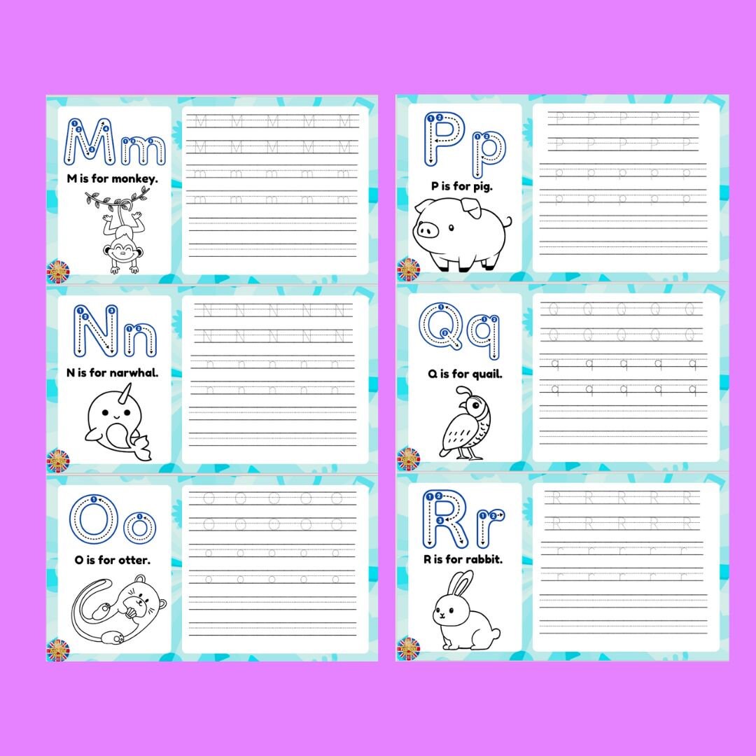 ABC Phonics Animal Alphabet Tracing & Colouring Cards, Letter Tracing ...