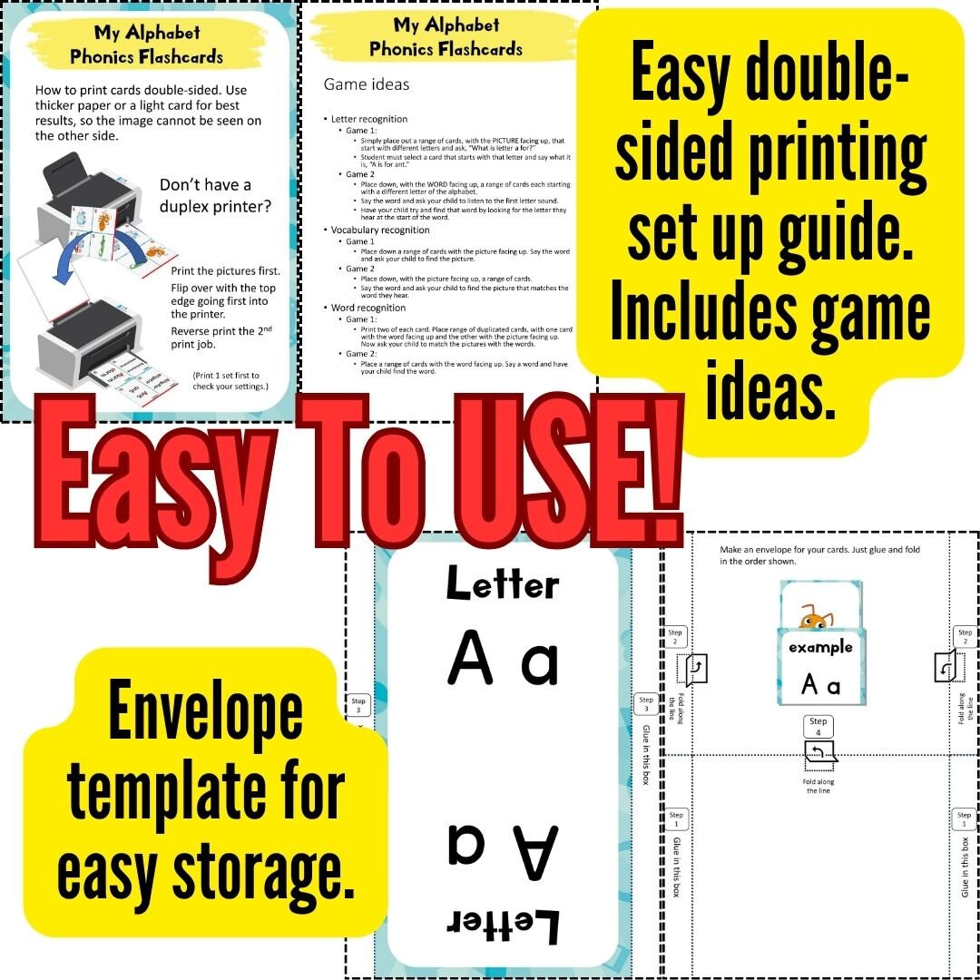 Phonics Alphabet Letters Flashcard Pack for Pre-k Kindergarten Primary ...