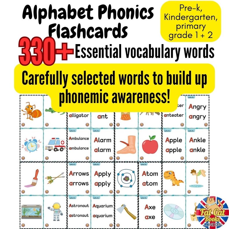 Phonics Alphabet Letters Flashcard Pack for Pre-k Kindergarten Primary ...