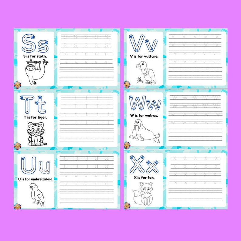 ABC Phonics Animal Alphabet Tracing & Colouring Cards, Letter Tracing ...