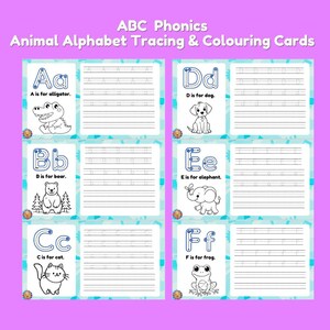 ABC Phonics Animal Alphabet Tracing & Colouring Cards, Letter Tracing ...