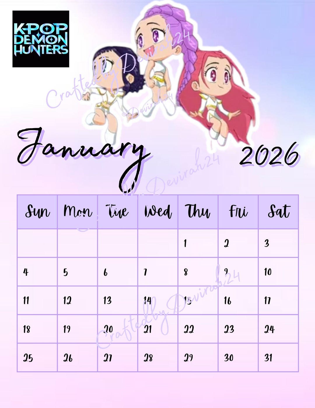 Anime Chibi 2026 Calendar – Cute Fantasy Printable (digital Download ...