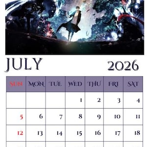 Anime-inspired 2026 Printable Calendar | Dark Fantasy Style | A4 ...