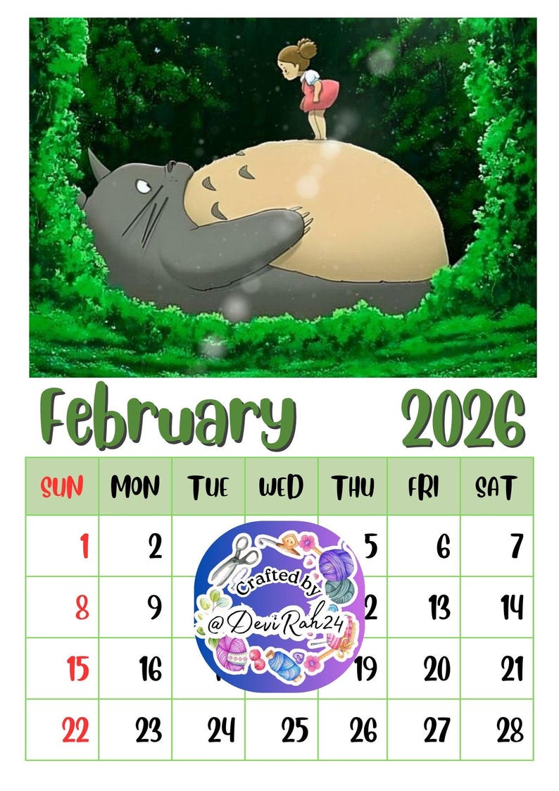 Chibli Totoro Anime 2026 Calendar - Etsy UK