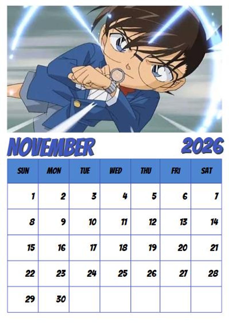 2026 Detective Anime–inspired Calendar Printable | A4 Size | Instant ...