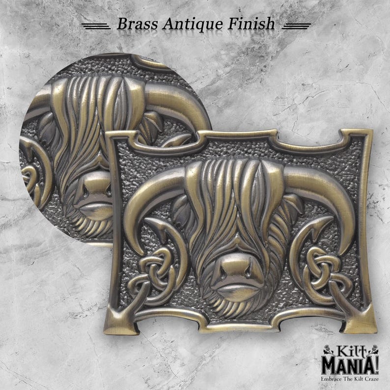 Elegant Pewter Highland Cow Kilt Belt Buckle – Traditional Scottish ...