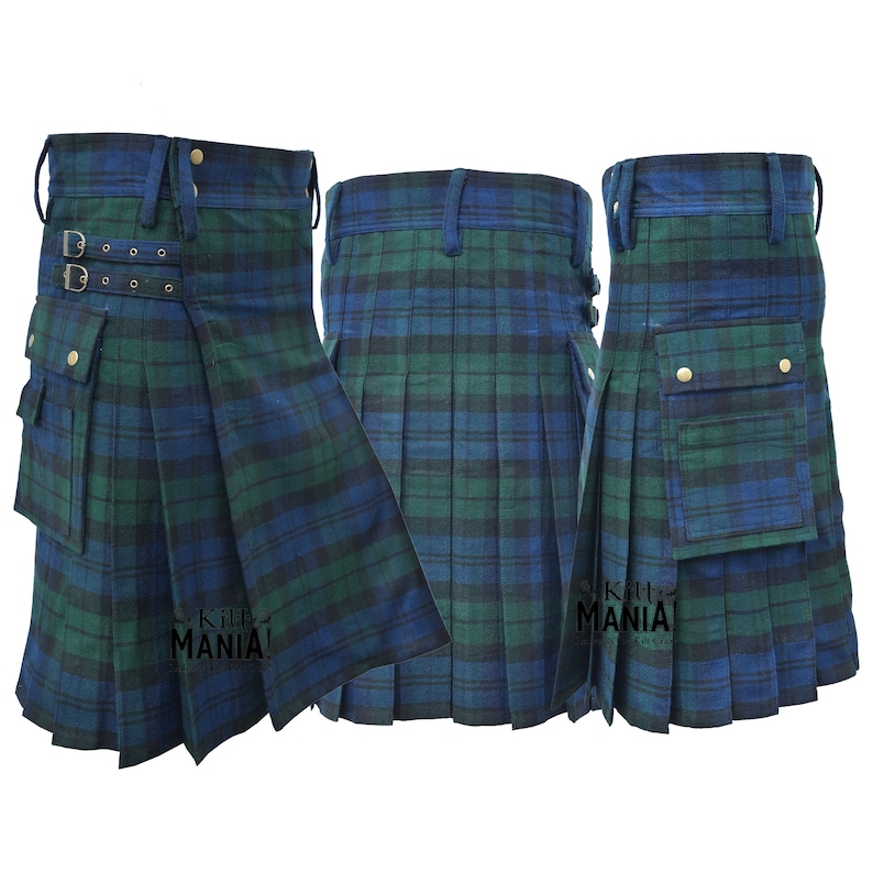 Premium Wool Scottish Tartan Utility Kilt Cargo Pockets Utility Kilts for Men 8 Yards 16oz ...
