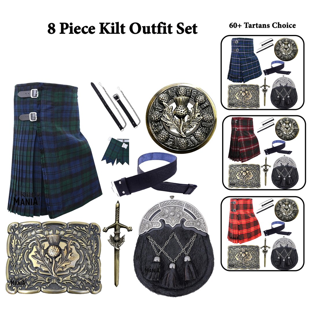 Scottish Tartan Kilt Outfit 8-piece Set - Kilt Package for Mens ...