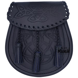 Premium Leather Kilt Sporran Semi Dress Black Leather Celtic Embossed ...