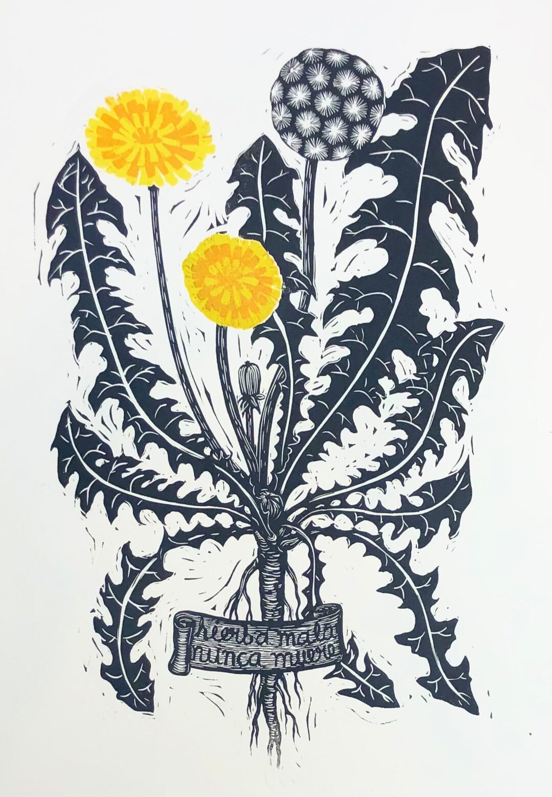 Dandelion Linocut Print - Etsy