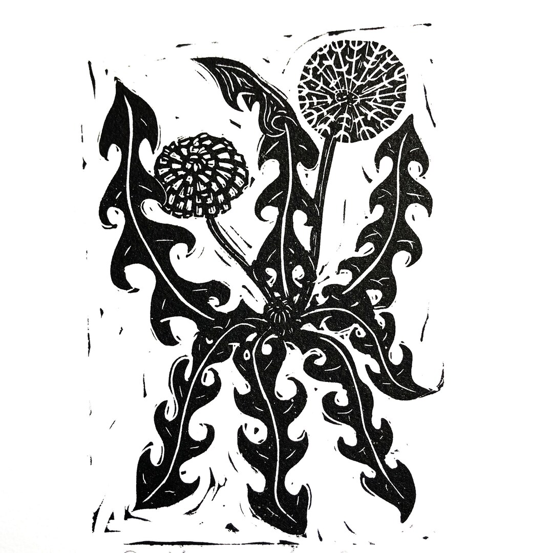 Black and White Dandelion Linocut Print - Etsy