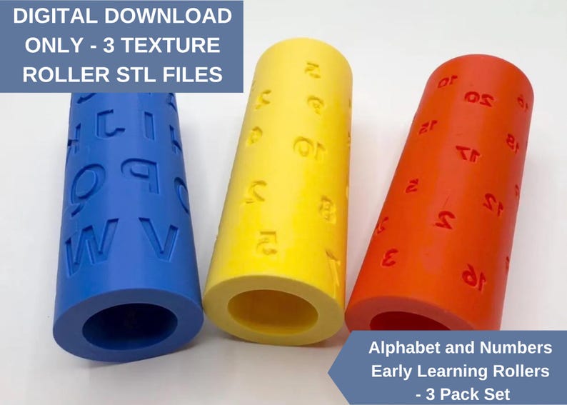 Alphabet and Numbers Playdough Texture Rollers 3D Printer File (DIGITAL ...