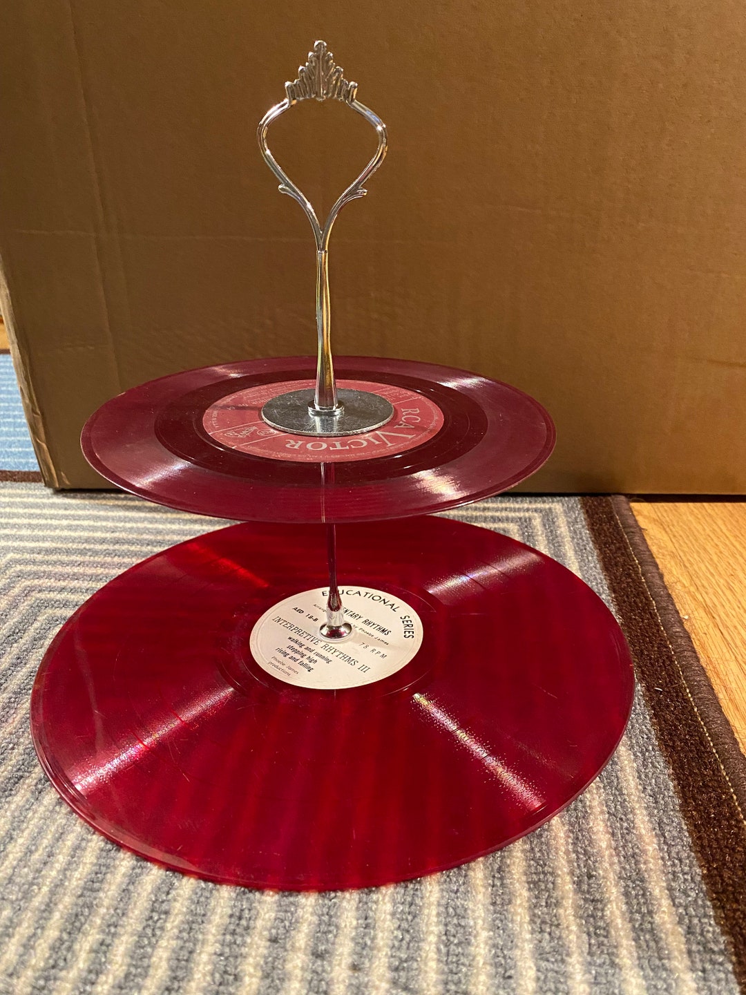 2 Tier RED Vinyl Record Tier- Use for Cupcakes, Dessert, Jewelry ...